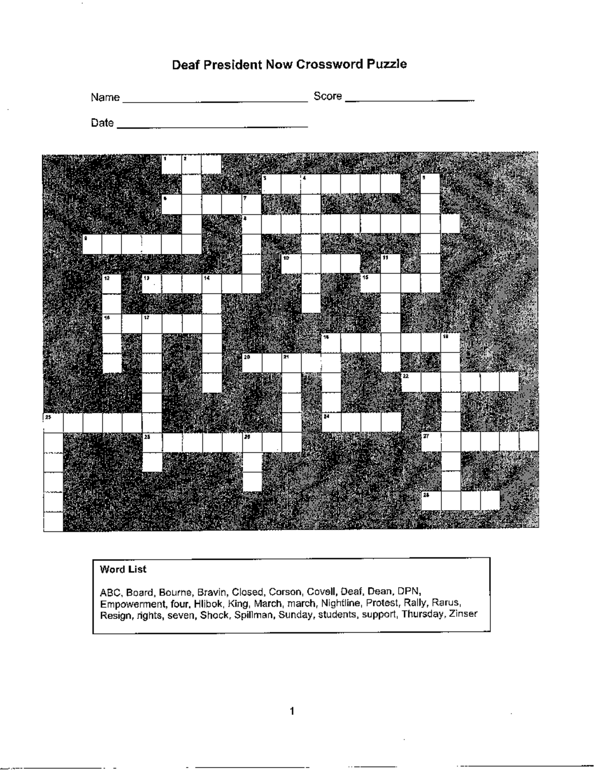 DPN Final Exam Crossword Puzzle: Deaf President Now Challenge - Studocu