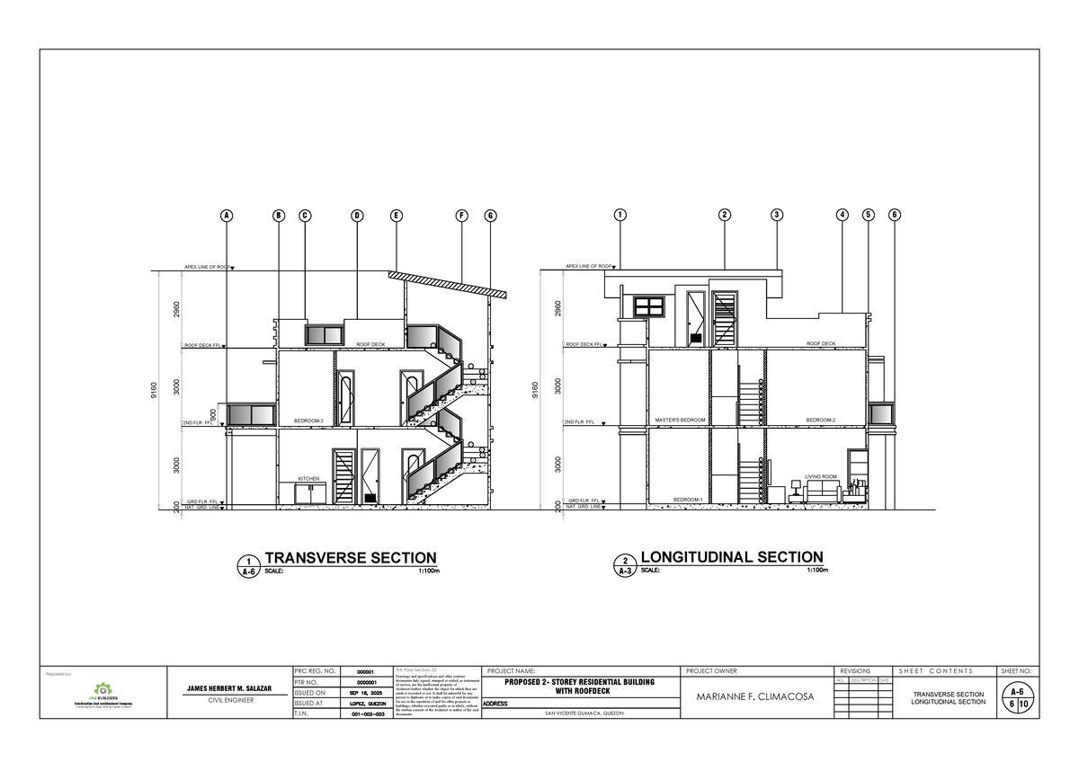 Salazar - Architectural Plans A6: Residential Building with Roofdeck ...