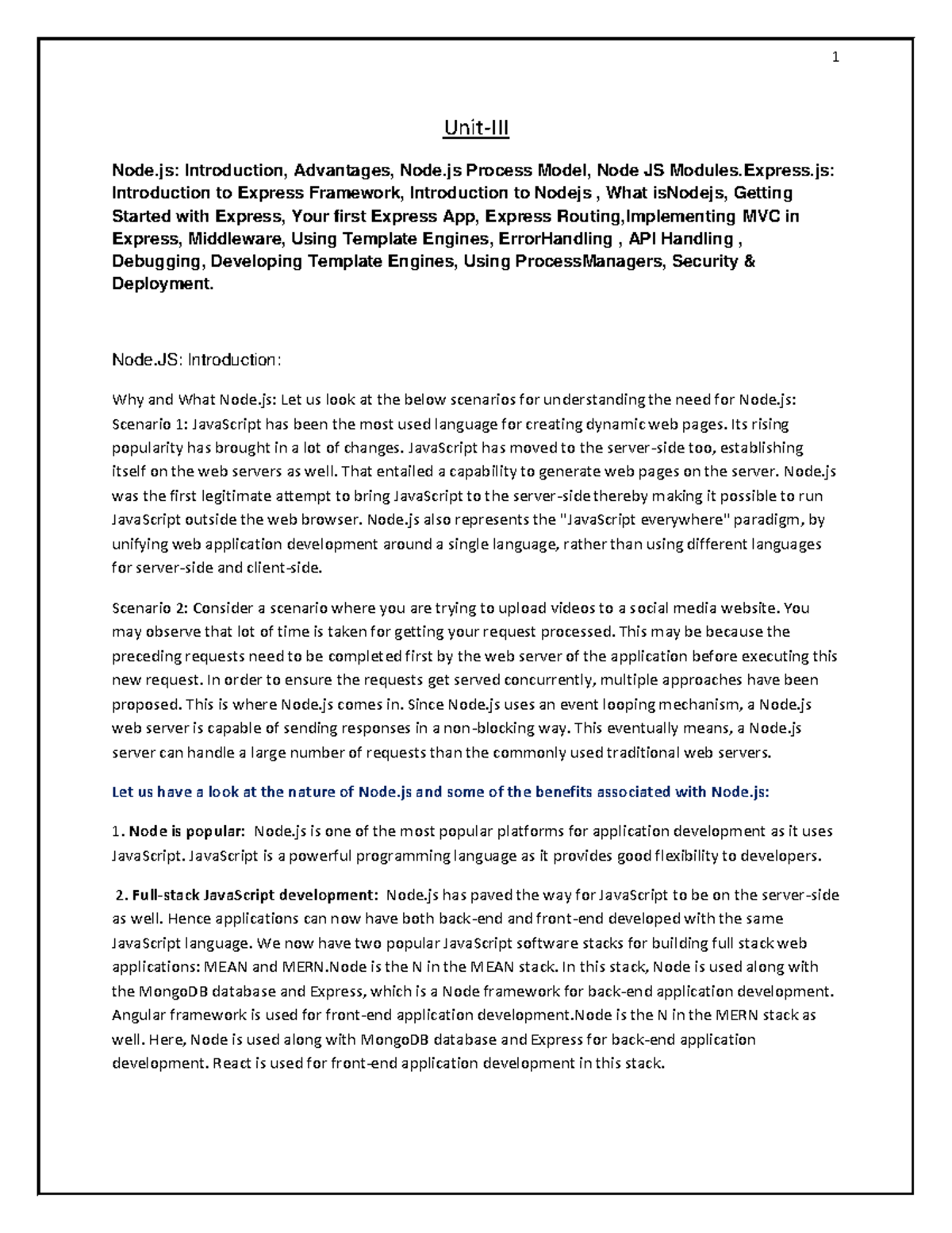 Unit 3: Overview of Node.js in MEAN Stack Development - Studocu