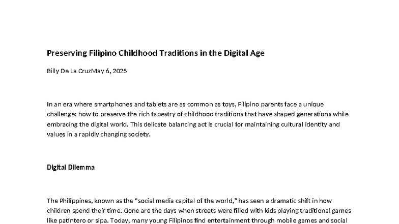Preserving Filipino Childhood Traditions in the Digital Era - Studocu
