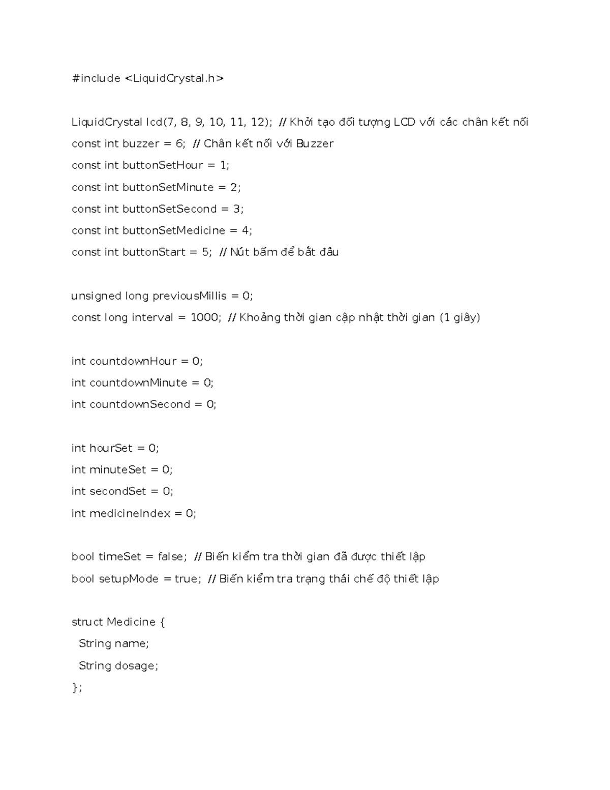 Code ITE - Code Hộp thuốc IOT - #include LiquidCrystal lcd(7, 8, 9, 10 ...