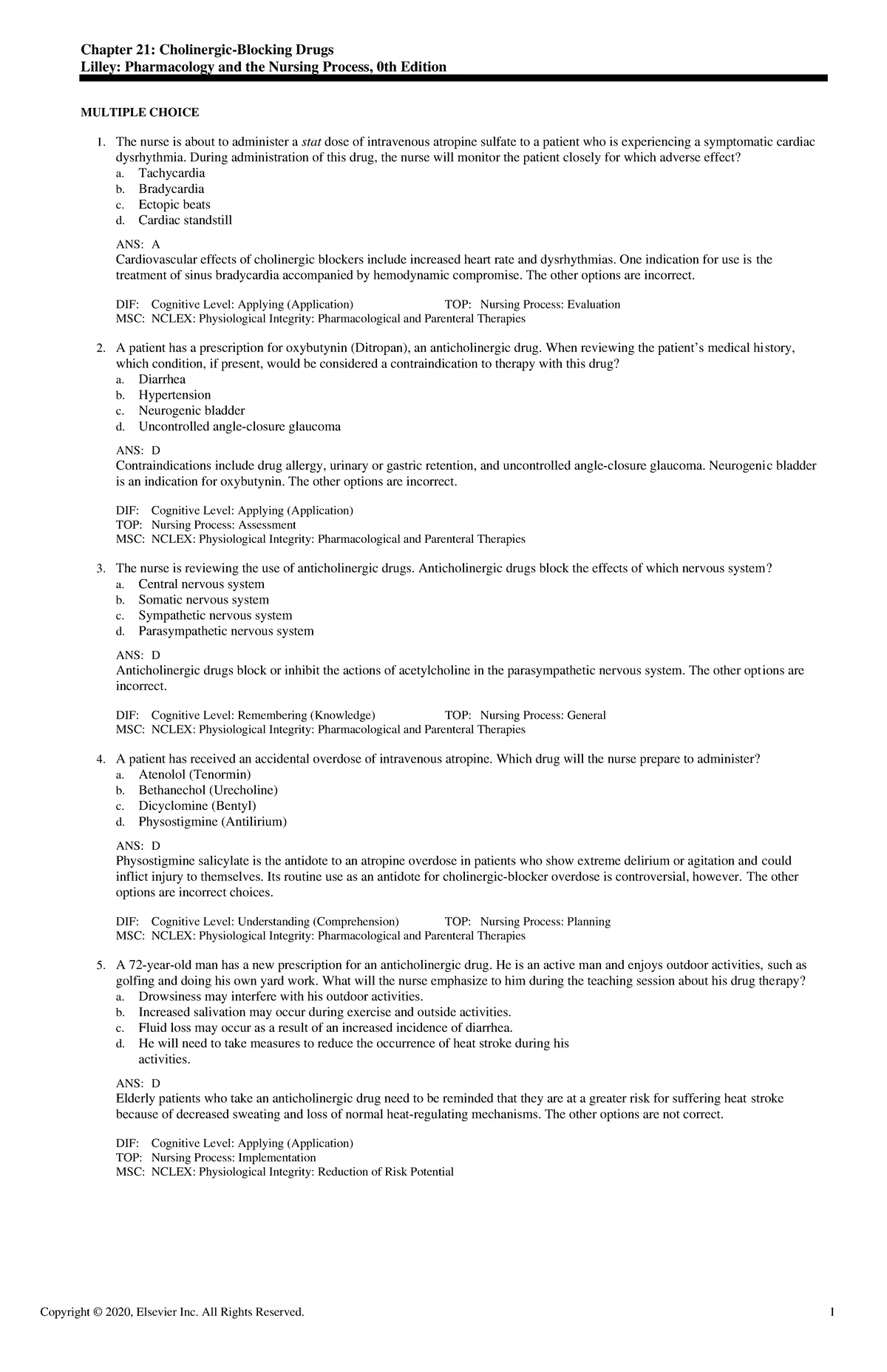 Exam View - Chapter 24 - TEST BANK - Copyright © 2020, Elsevier Inc ...