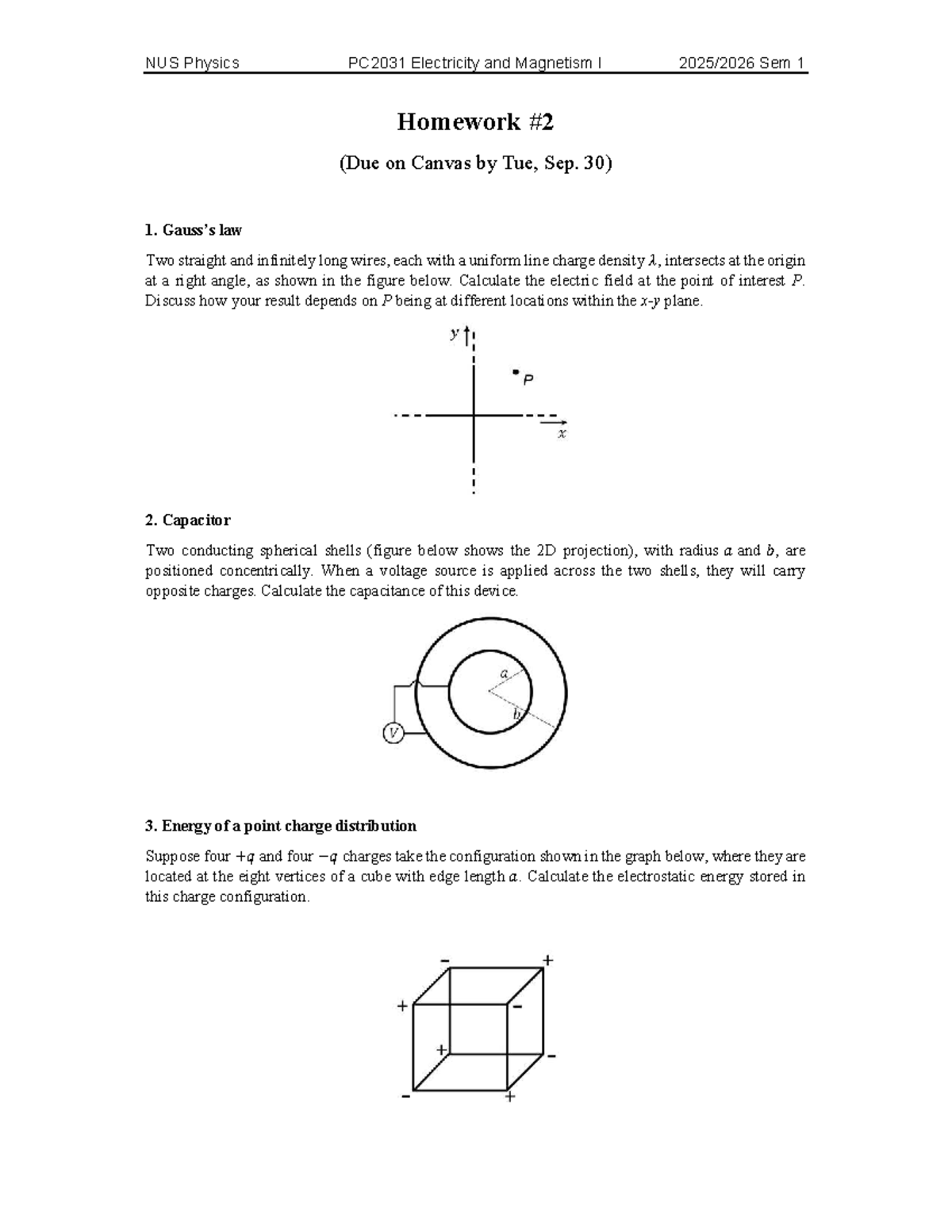NUS Physics PC2031 Electricity & Magnetism I Sem 1 HW2 - Studocu