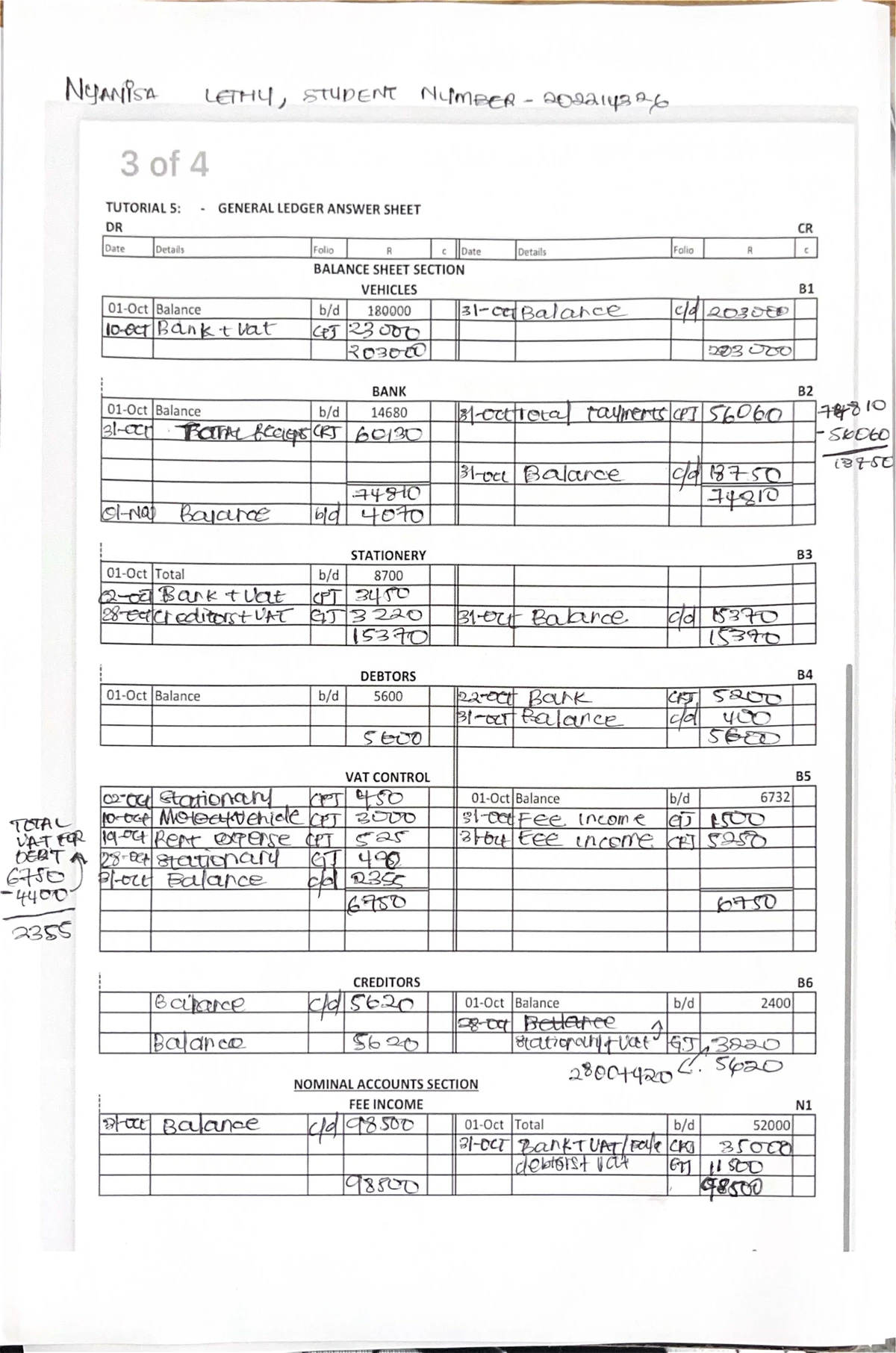 Tutorial 5: General Ledger Answer Sheet and Balance Summary - Studocu