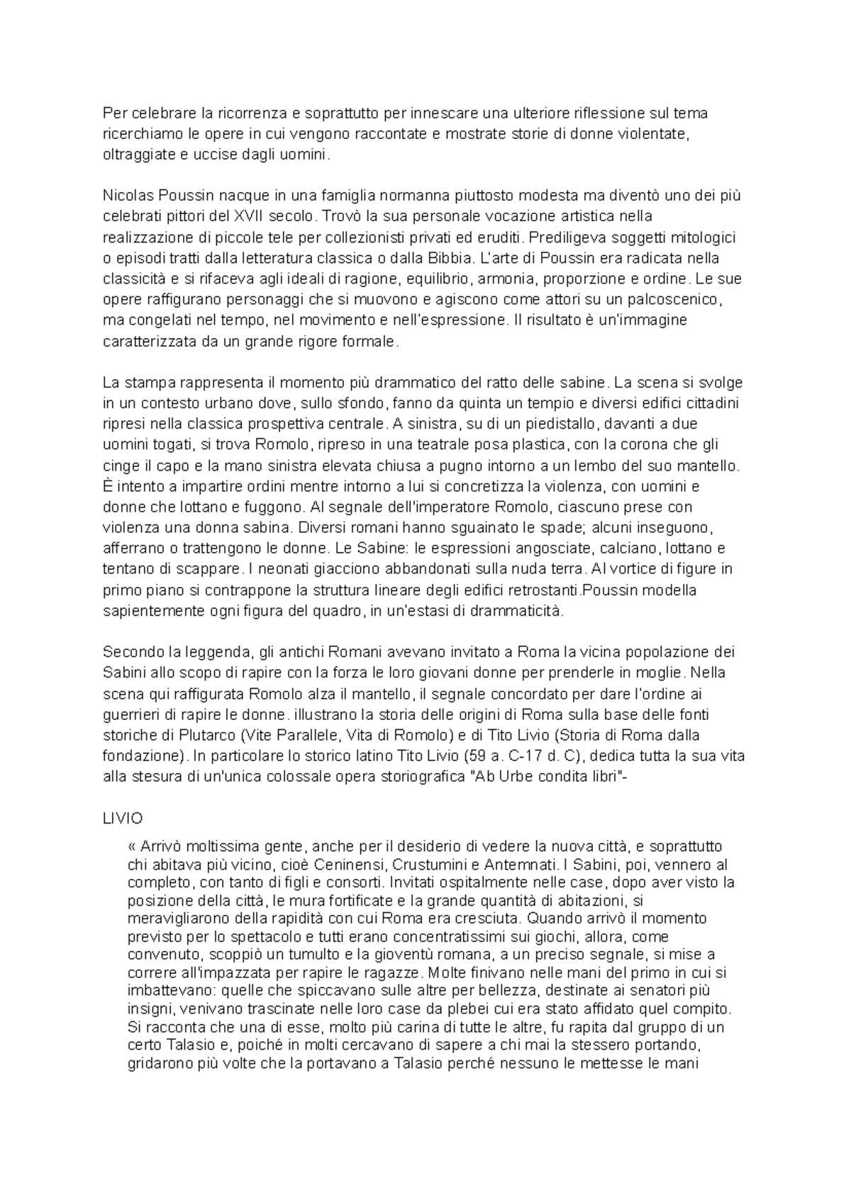 Ratto delle Sabine: Analisi dell'Opera di Nicolas Poussin - Studocu