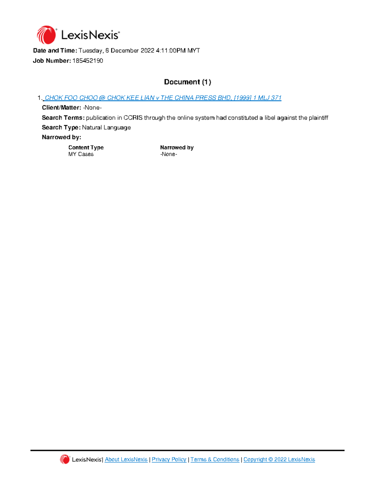 CHOK FOO CHOO @ CHOK KEE LIAN v THE CHINA PRESS BHD - Defamation Case ...