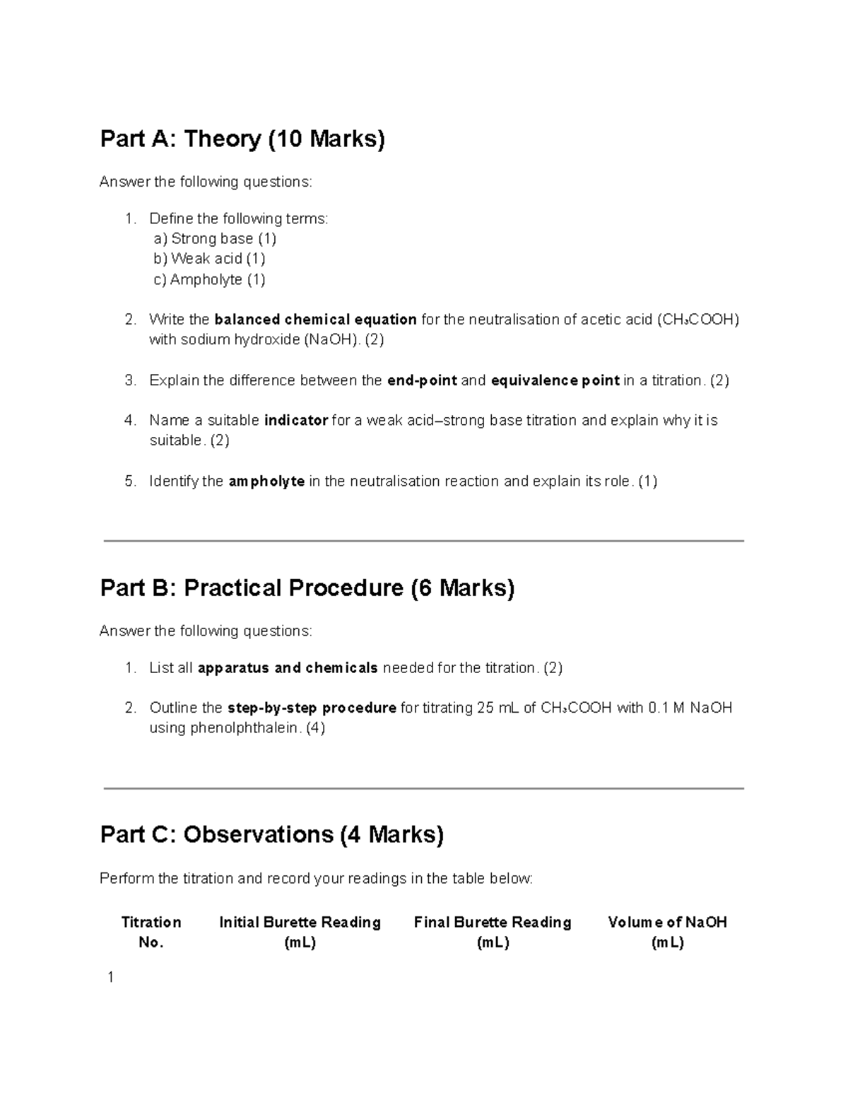 Physics SBA PAST Paper: Titration Theory, Procedure, and Analysis - Studocu