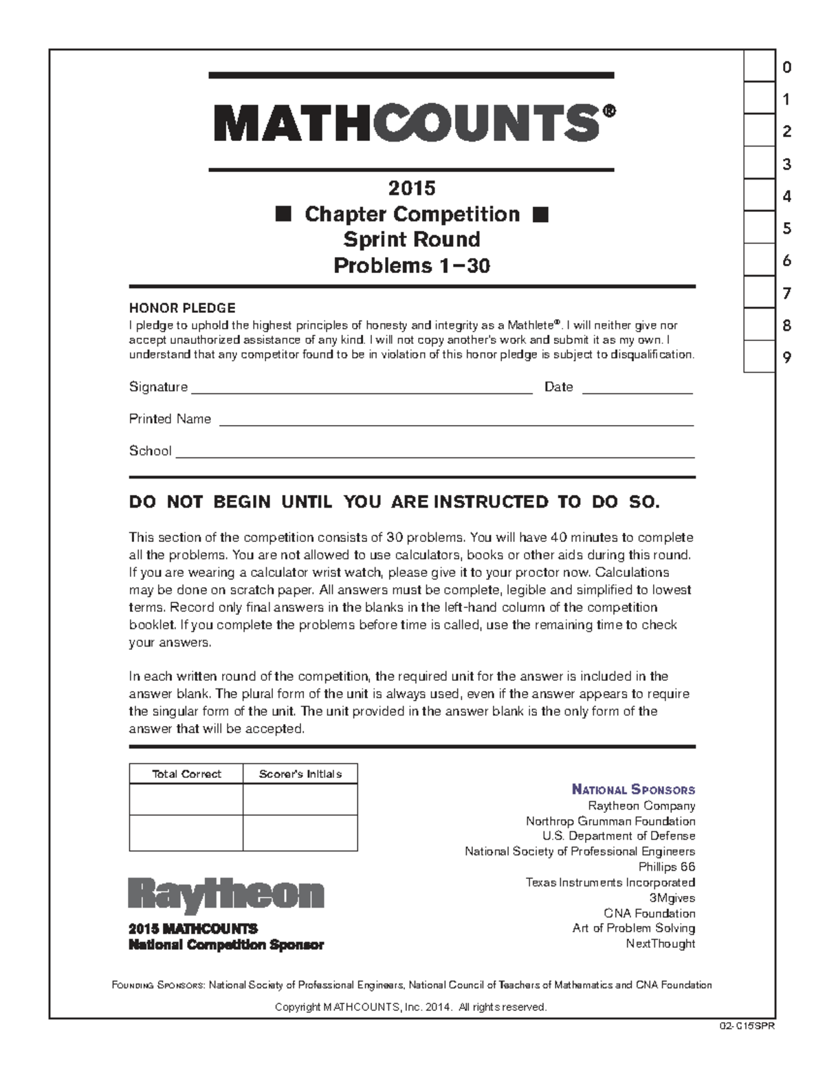 2015 Chapter Competition Sprint Round Problems and Guidelines - Studocu