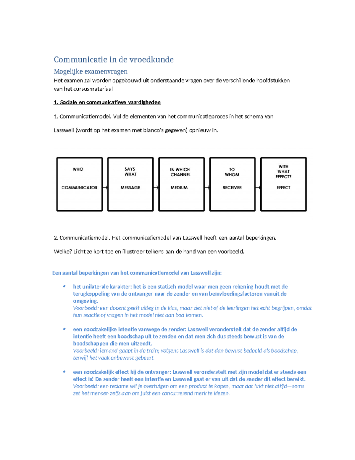 Examenvragen Communicatie in de Vroedkunde (Cursuscode: VROED) - Studocu
