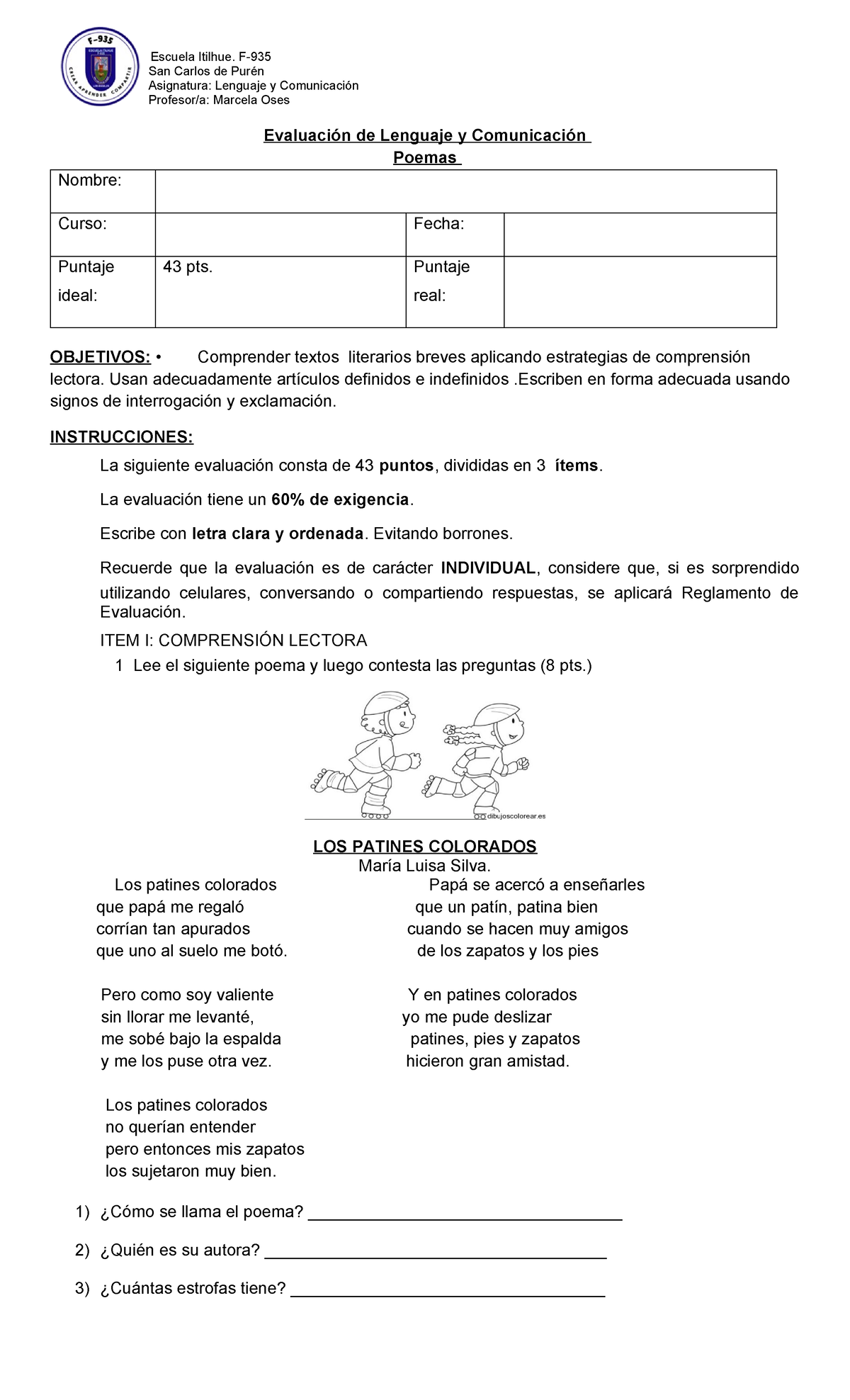 Evaluación Final de Lenguaje y Comunicación: Poemas y Comprensión ...