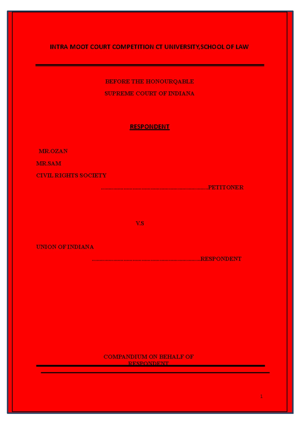 Intra Moot Court Competition Respondent Compendium - CT University ...