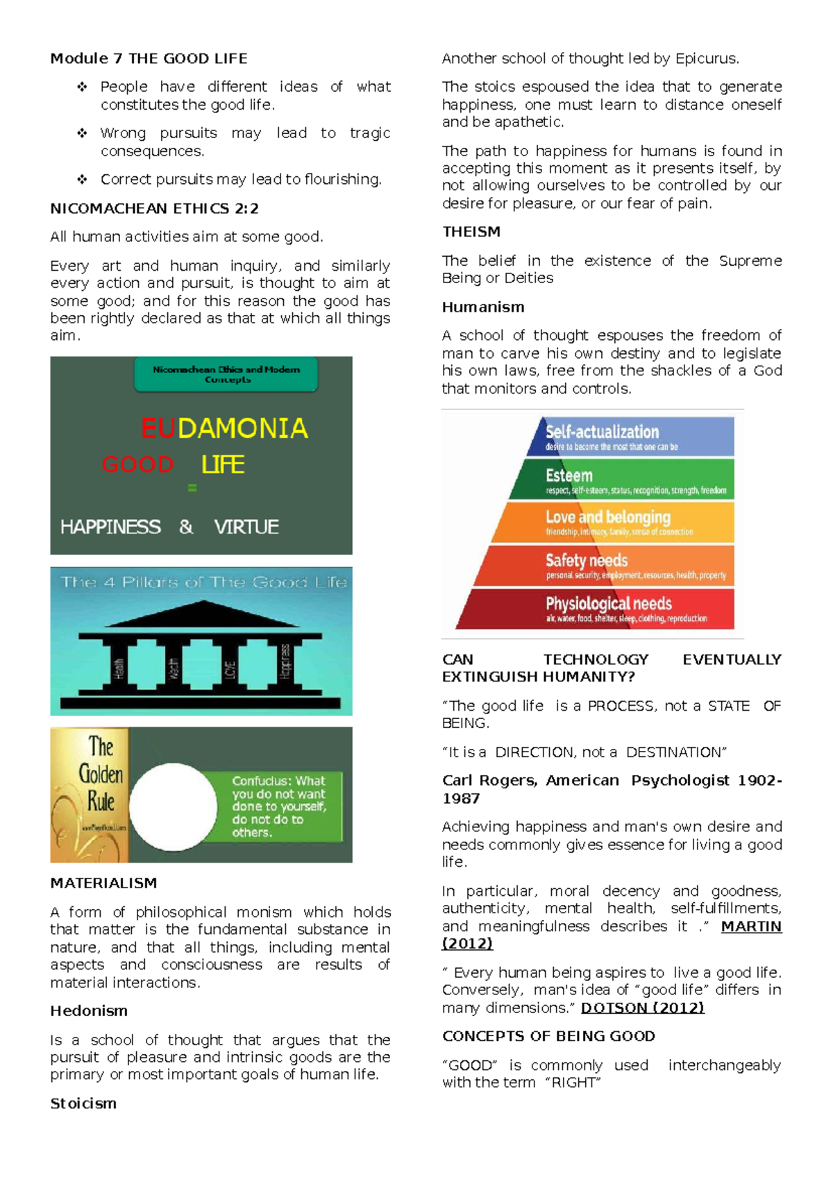STAS - none - Module 7 THE GOOD LIFE People have different ideas of ...