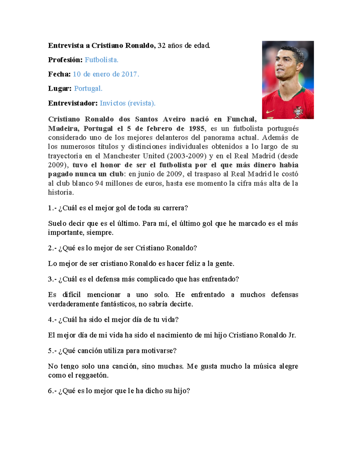 Ilide - Entrevista - Entrevista a Cristiano Ronaldo, 32 años de edad ...