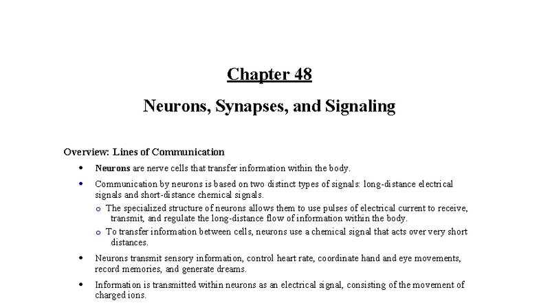 Ch 48 - Neurons, Synapses, and Signaling Overview in Biology - Studocu