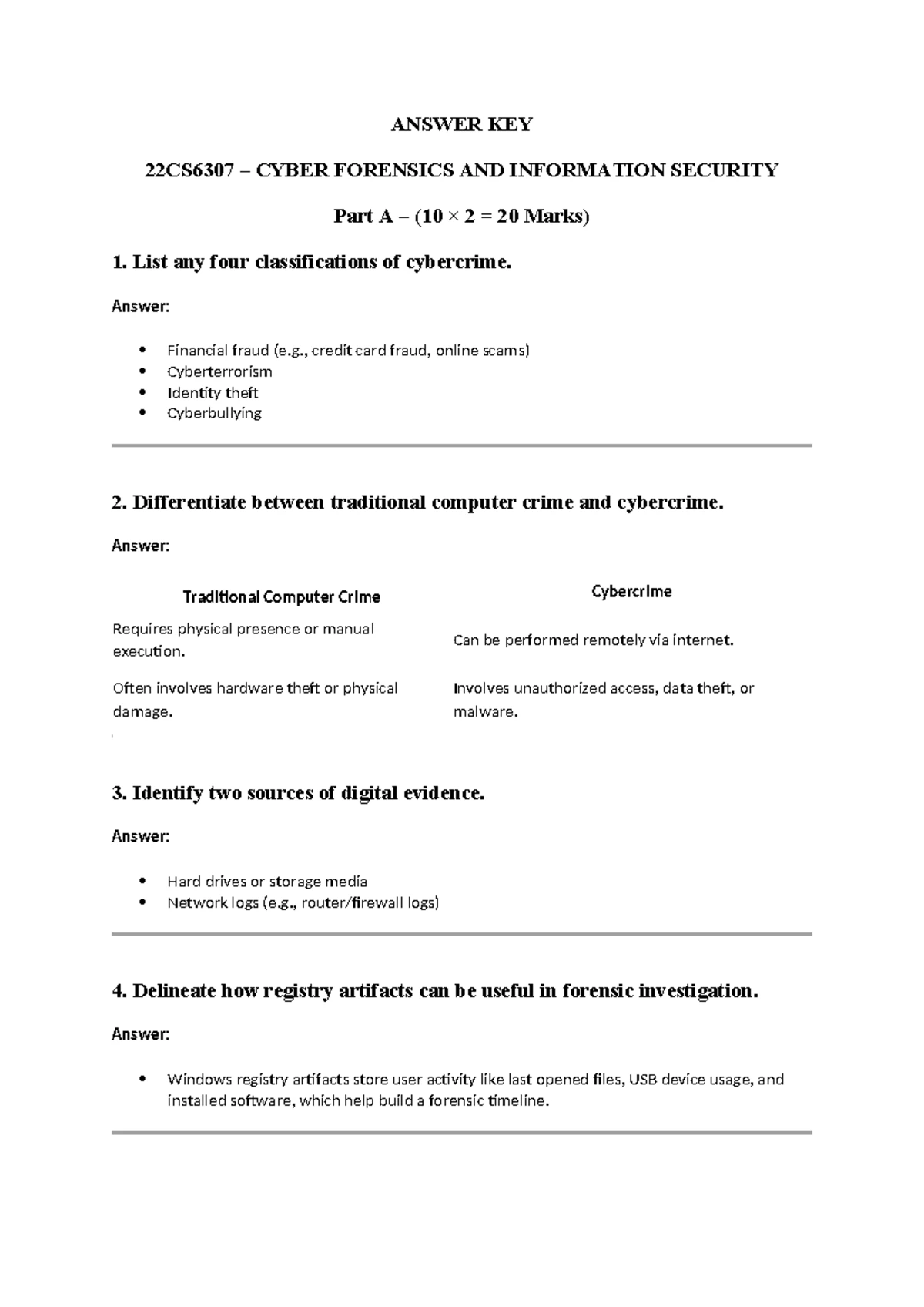 Forensics and Information Security Unit 3 Imp Q&A on Digital Evidence - Studocu