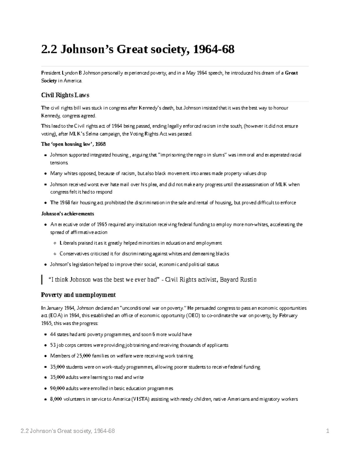 2 - A-level - 2 Johnson’s Great society, 1964-68 1 2 Johnson’s Great ...