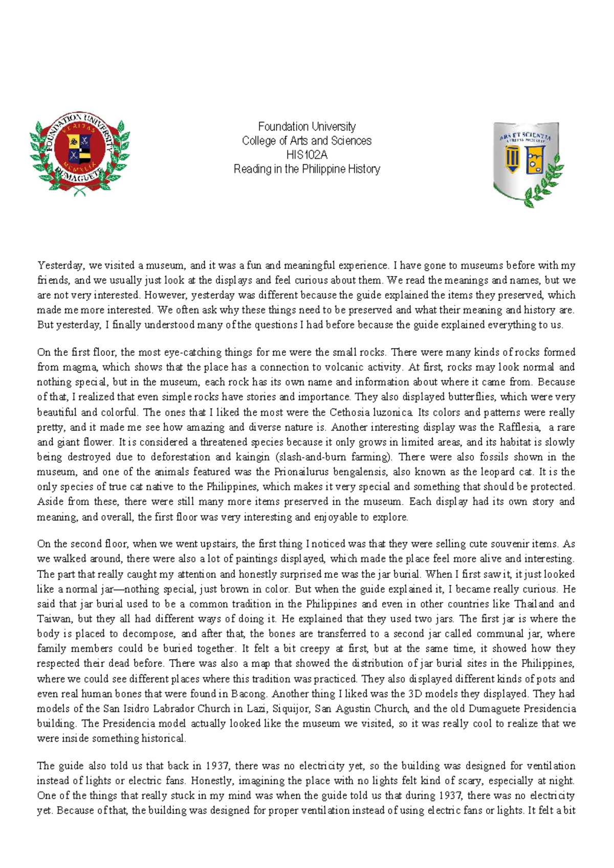HIS102A Narrative Report: Insights from a Philippine History Museum ...