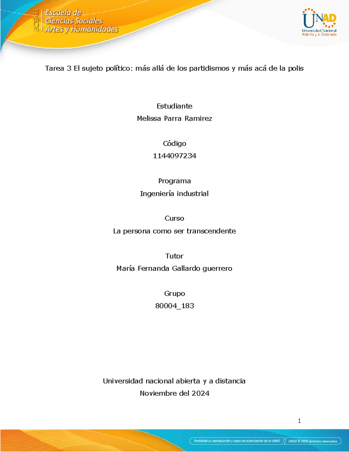 Tarea 3: Análisis del Sujeto Político y su Impacto Social - Studocu