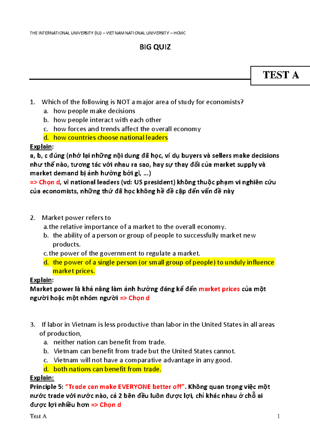 Big quiz (IU) Tuesday solution for economics concepts and principles ...