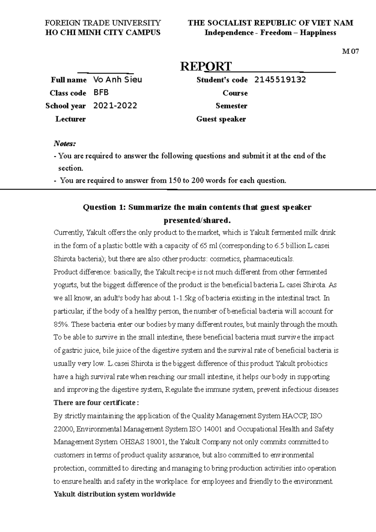 Managing People Assignment TERM 2 - FOREIGN TRADE UNIVERSITY HO CHI MINH CITY CAMPUS THE ...