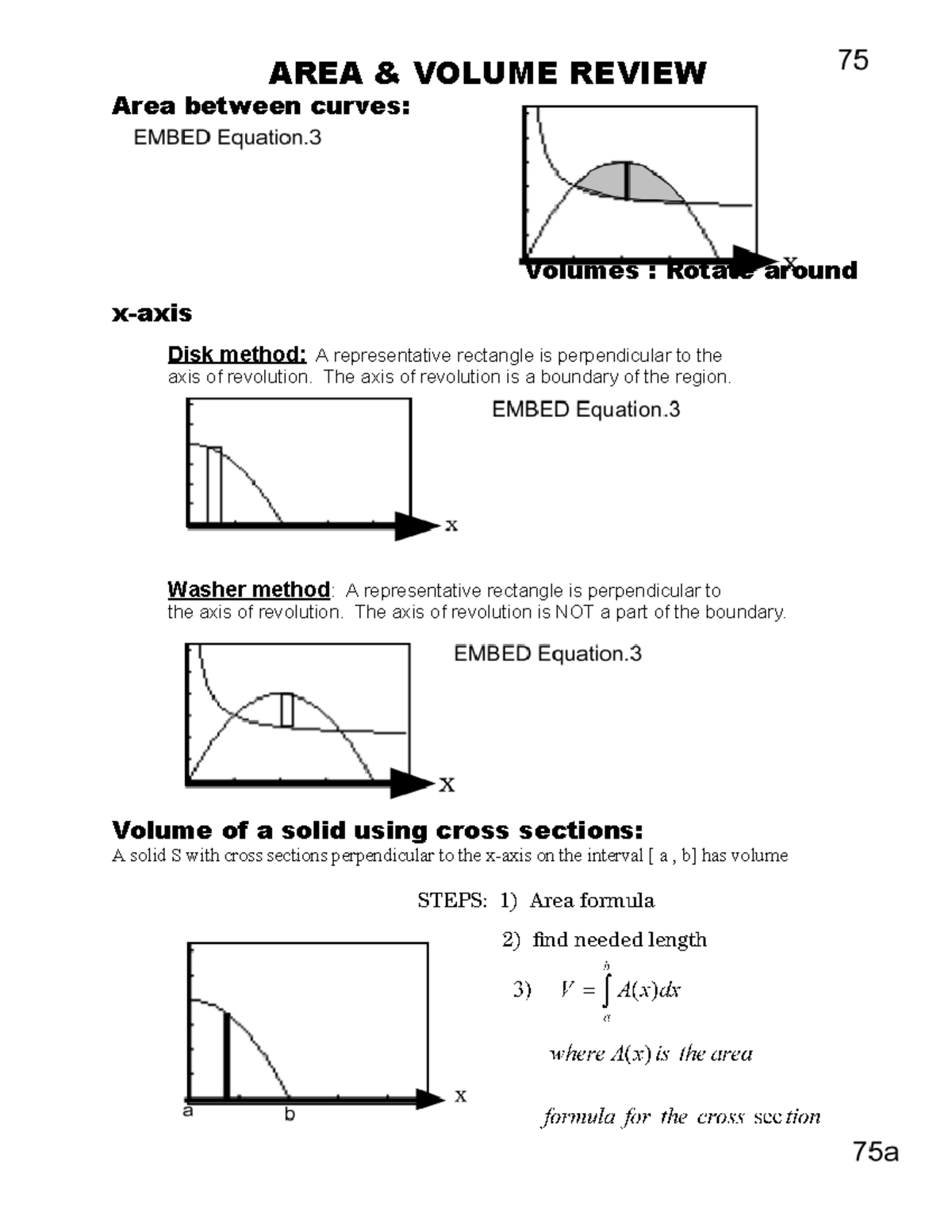 MATH 201 Area & Volume Review: Techniques & Methods - Studocu