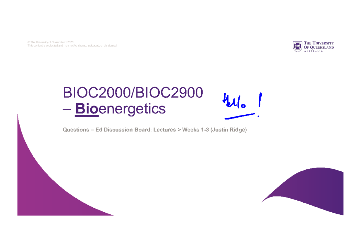 BIOC2000/BIOC2900 Lecture Notes: Bioenergetics - Studocu