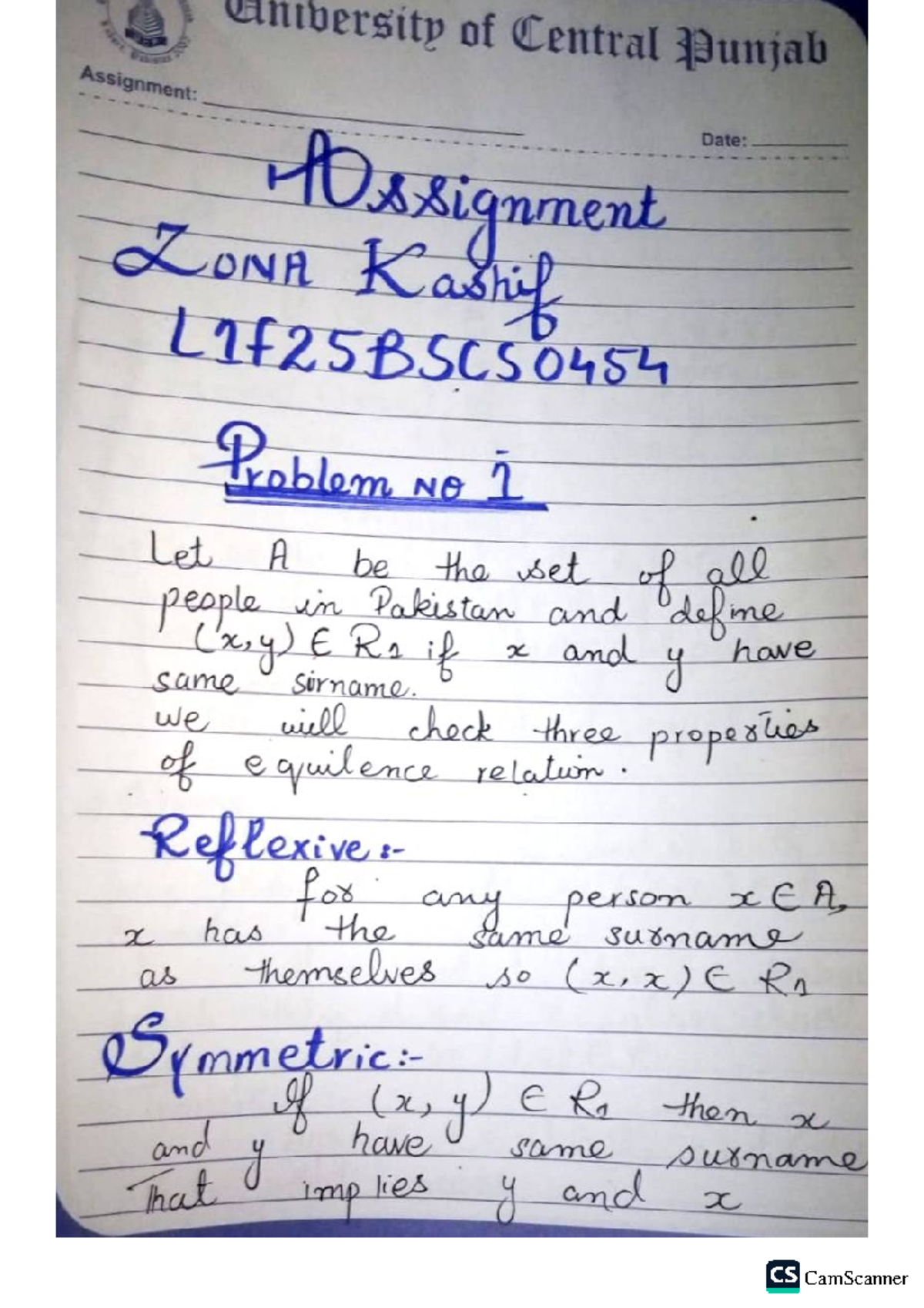 UCP MATH50454 Assignment 2: Equivalence Relations & Logical Expressions ...
