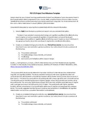 PSY 375 Project One Template - PSY 375 Project One Template Getting to ...
