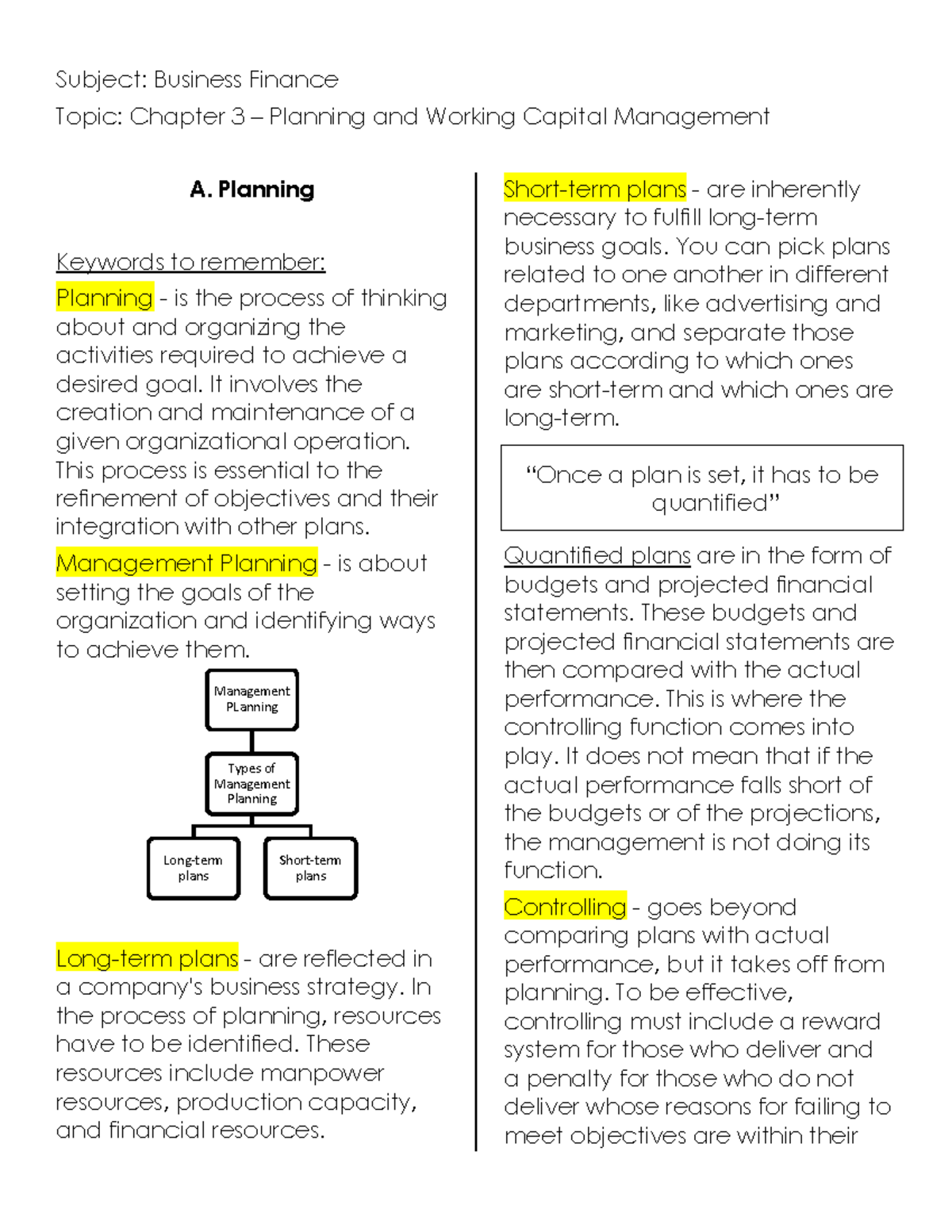 Business Finance - Ch 3 Lesson 1-3: Planning & Working Capital Mgmt ...