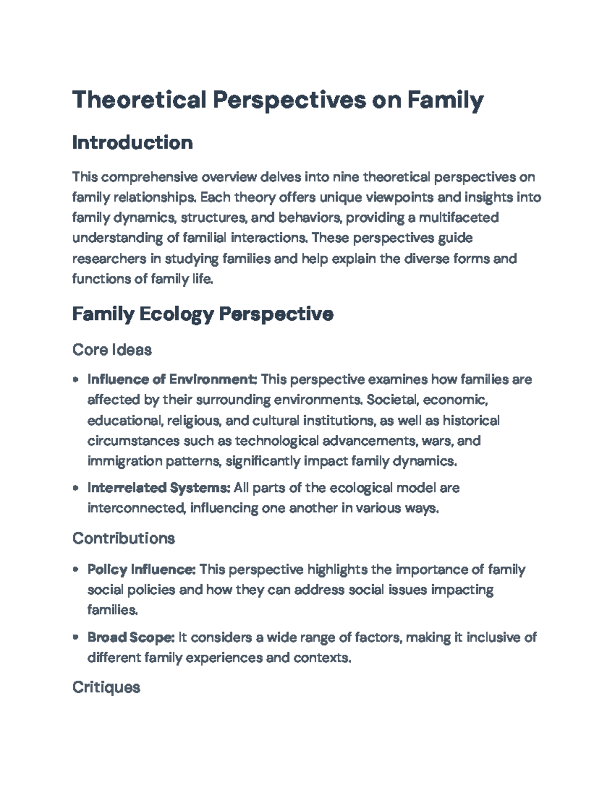 Theoretical Perspectives on Family: A Comprehensive Overview ...