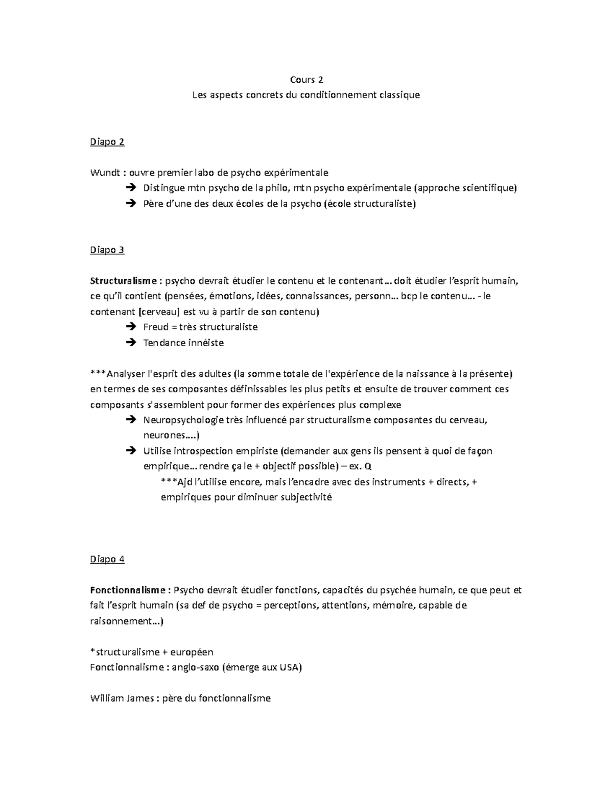 Cours 2: Aspects Concrets du Conditionnement Classique en Psycho - Studocu