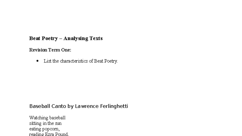 Beat Poetry Analysis: Characteristics & Baseball Canto (Term 1) - Studocu