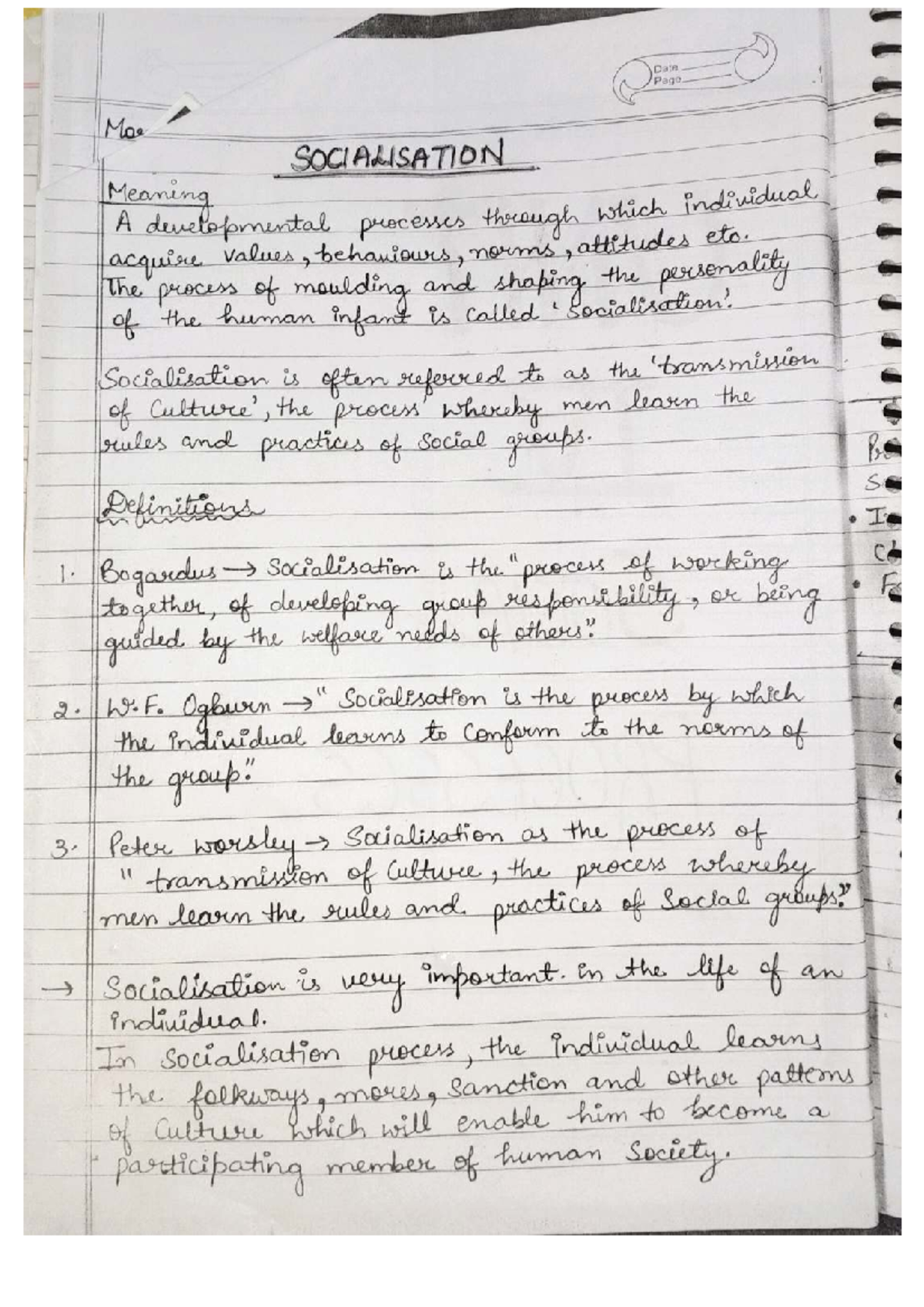 Socialisation - Key Concepts and Definitions Notes - Studocu