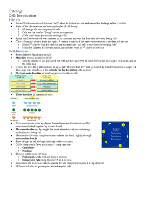 CGHE summariesed - Introduction to the Cell The term "cell" was ...