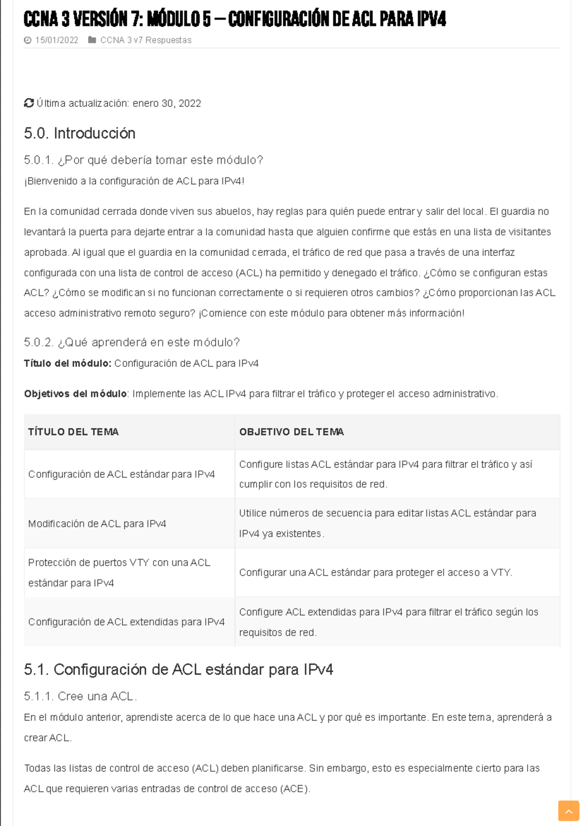 CCNA 3 v7 Módulo 5 - Guía para Configuración de ACL IPv4 - Studocu