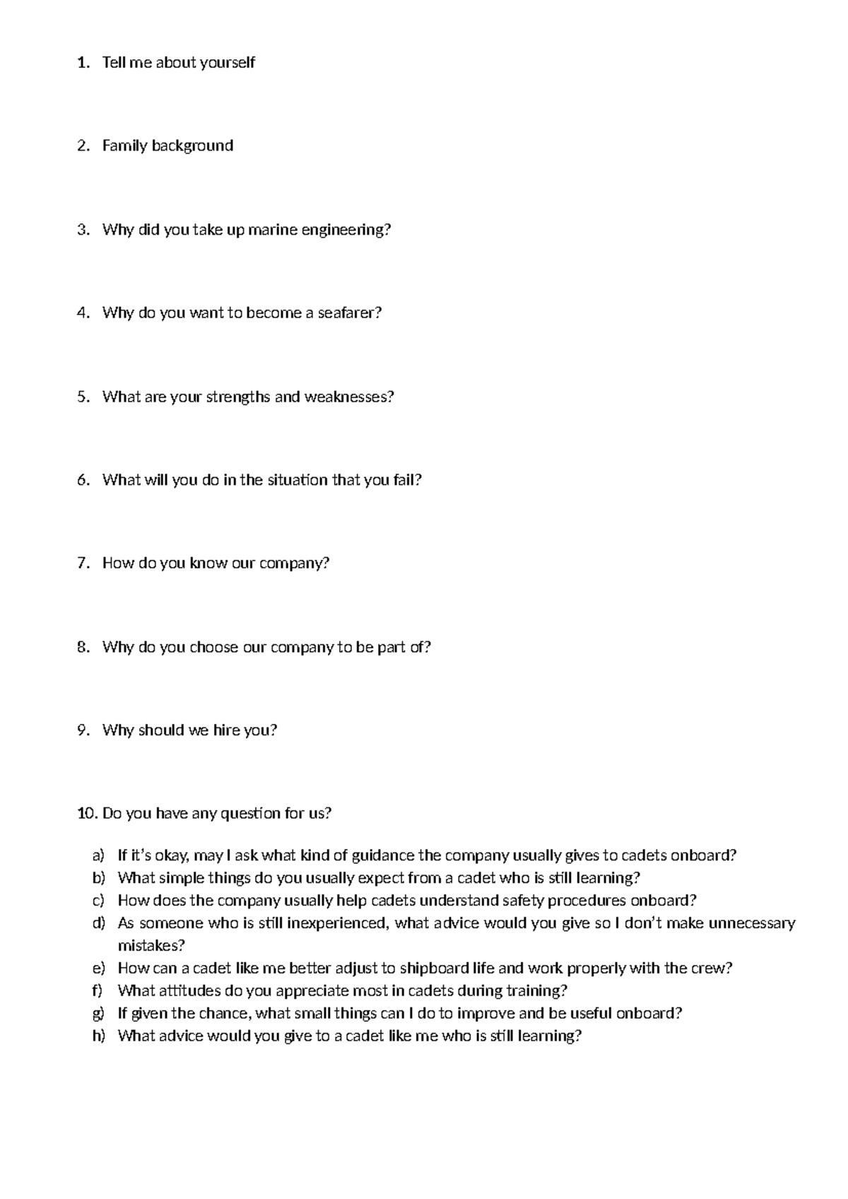 Marine Engineering Interview Prep & Key Concepts (ME 101) - Studocu