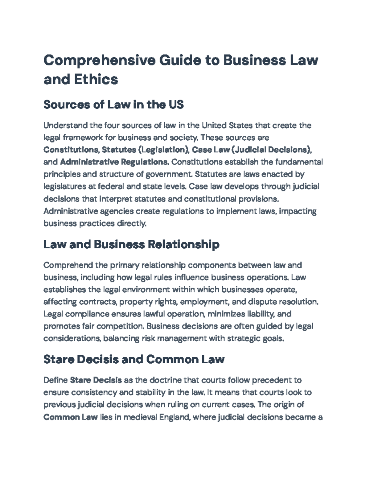 Comprehensive Guide to Business Law & Ethics (BUS 101) Overview - Studocu