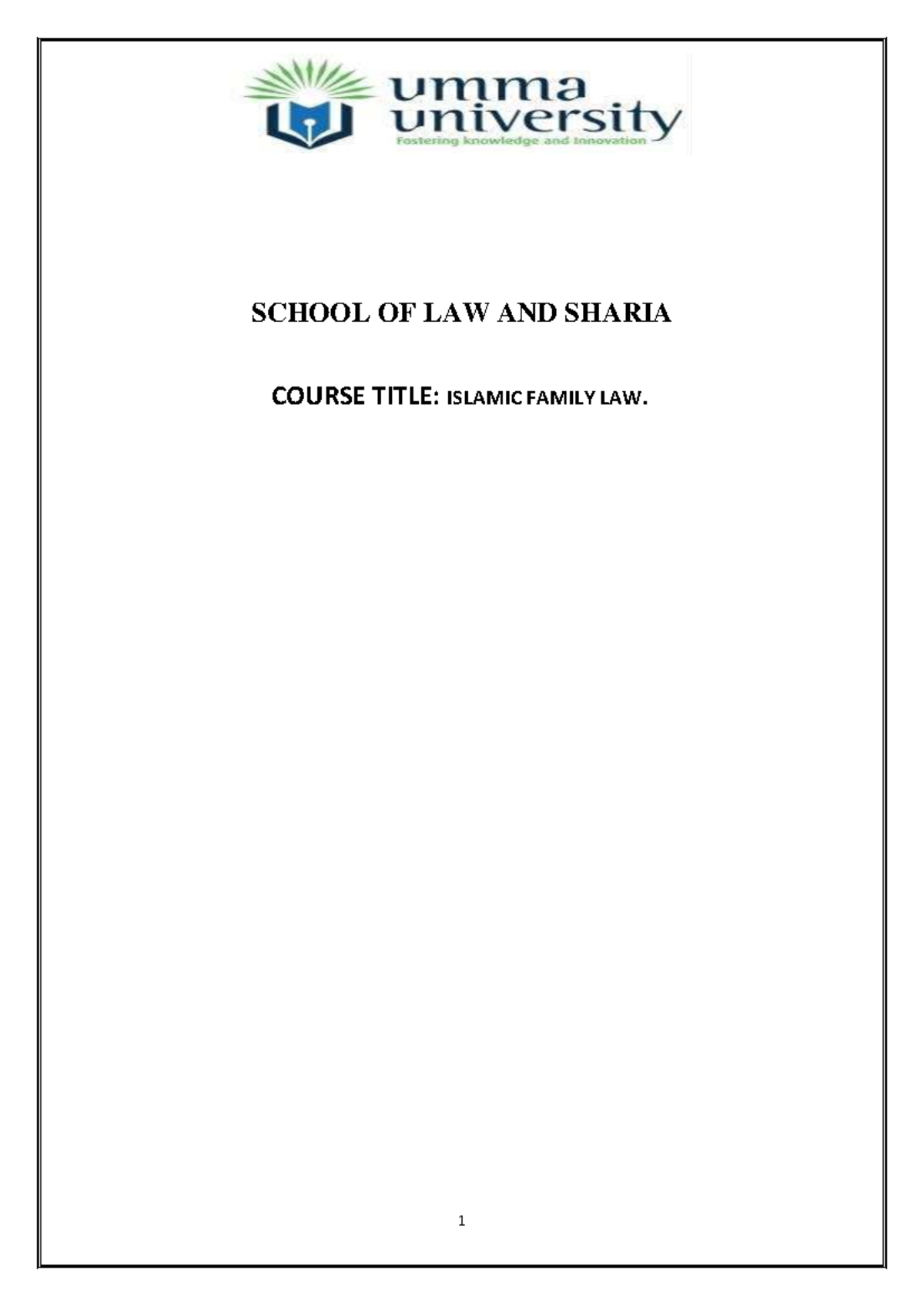 IFL-1: Islamic Family Law - Key Concepts and Inheritance Rules - Studocu