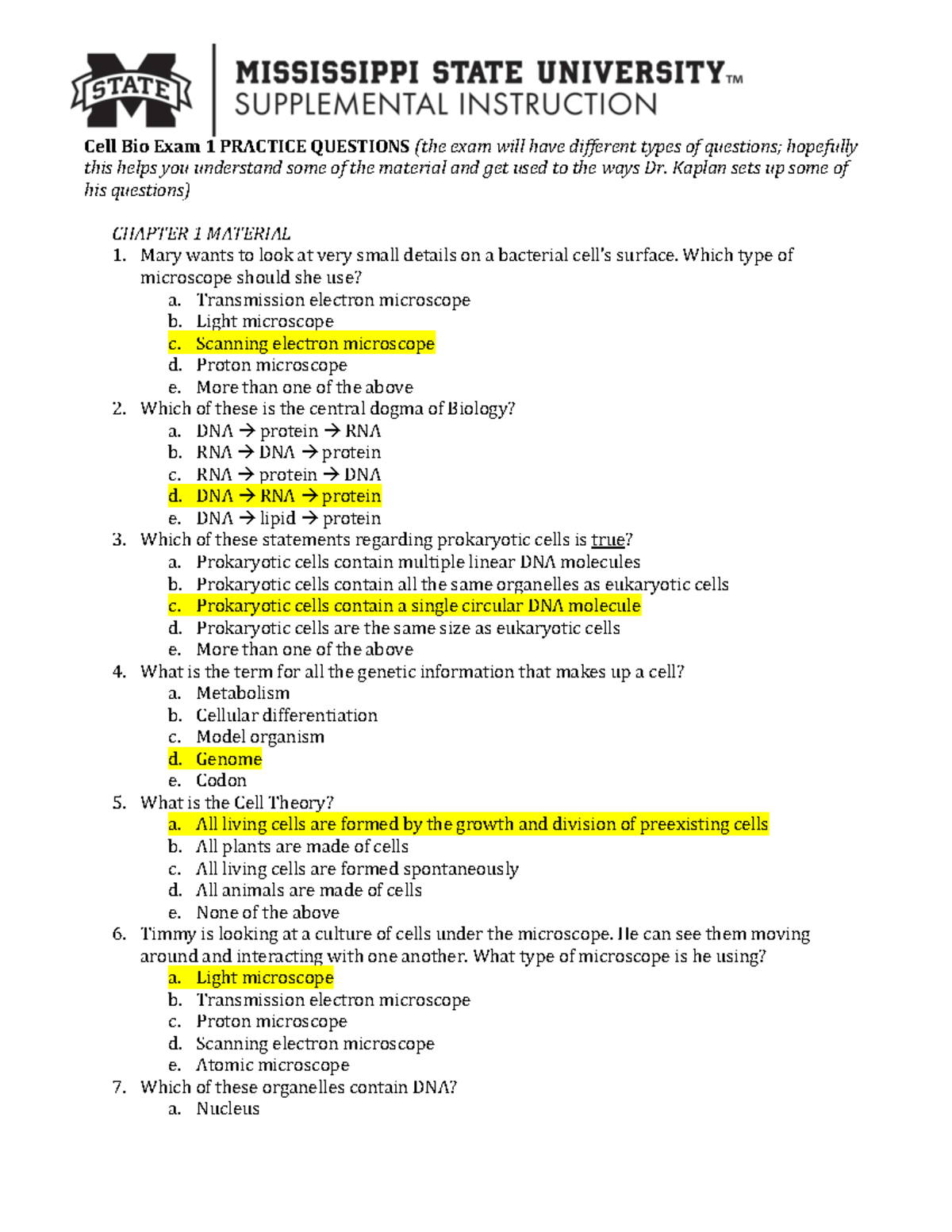 Cell Bio EXAM 1 Study Questions with Key Answers - Studocu