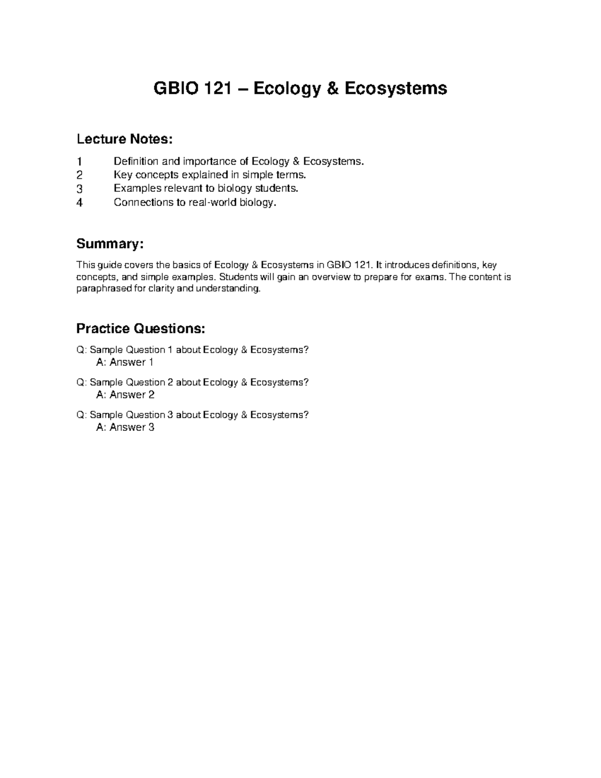 Ecology and Ecosystems - GBIO 121 – Ecology & Ecosystems Lecture Notes ...