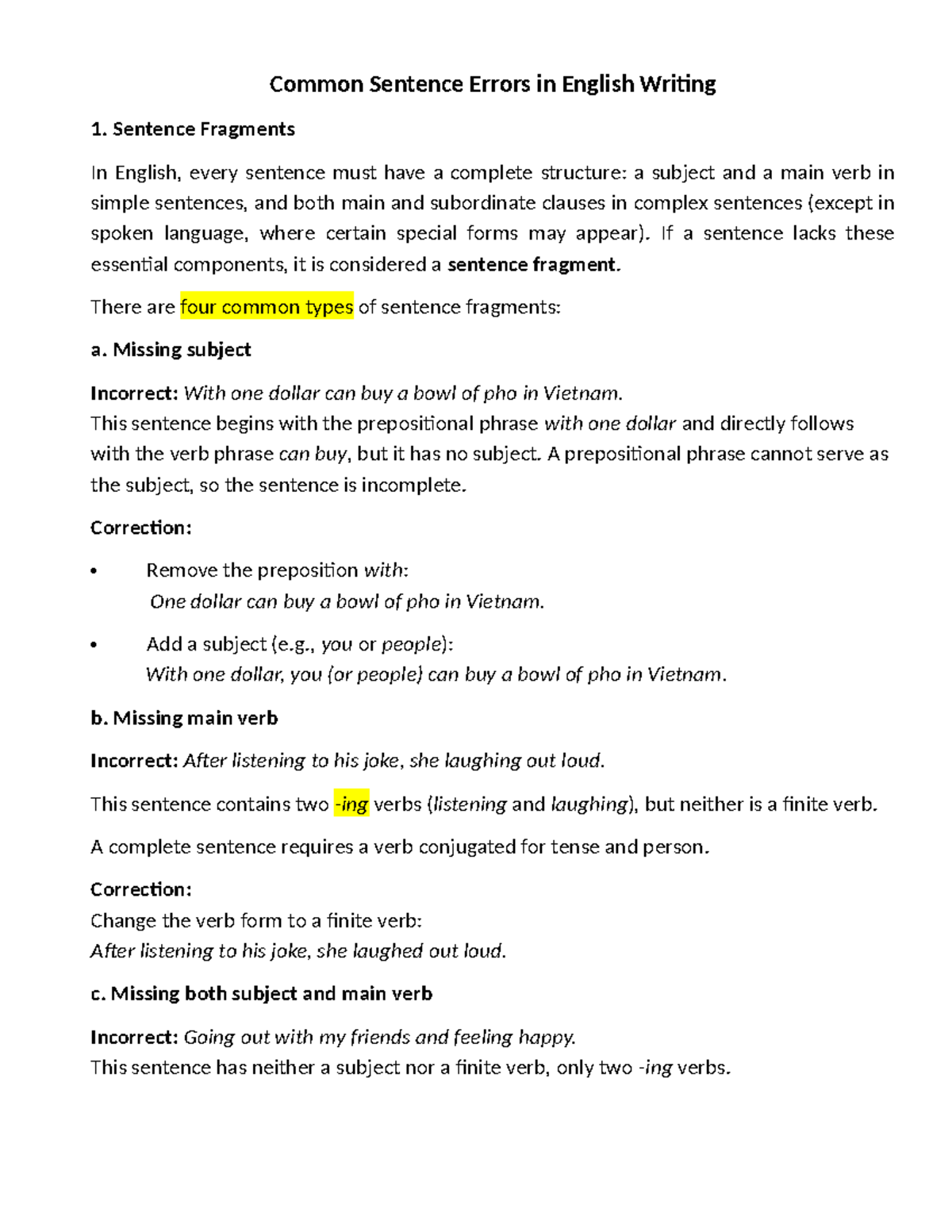 Common Errors in Writing Sentences in English (ENG 101) - Studocu