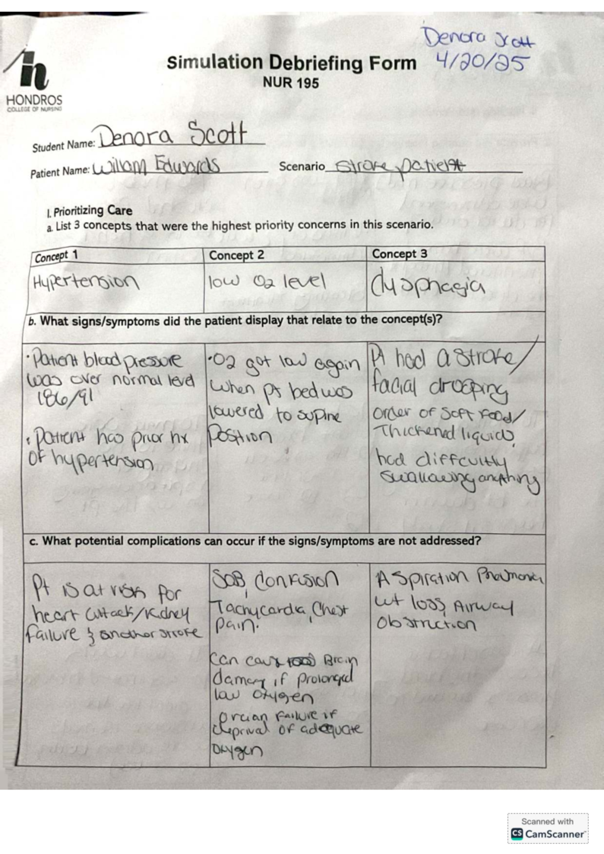 NUR 195 Simulation Debriefing: Stroke Patient Care Insights - Studocu