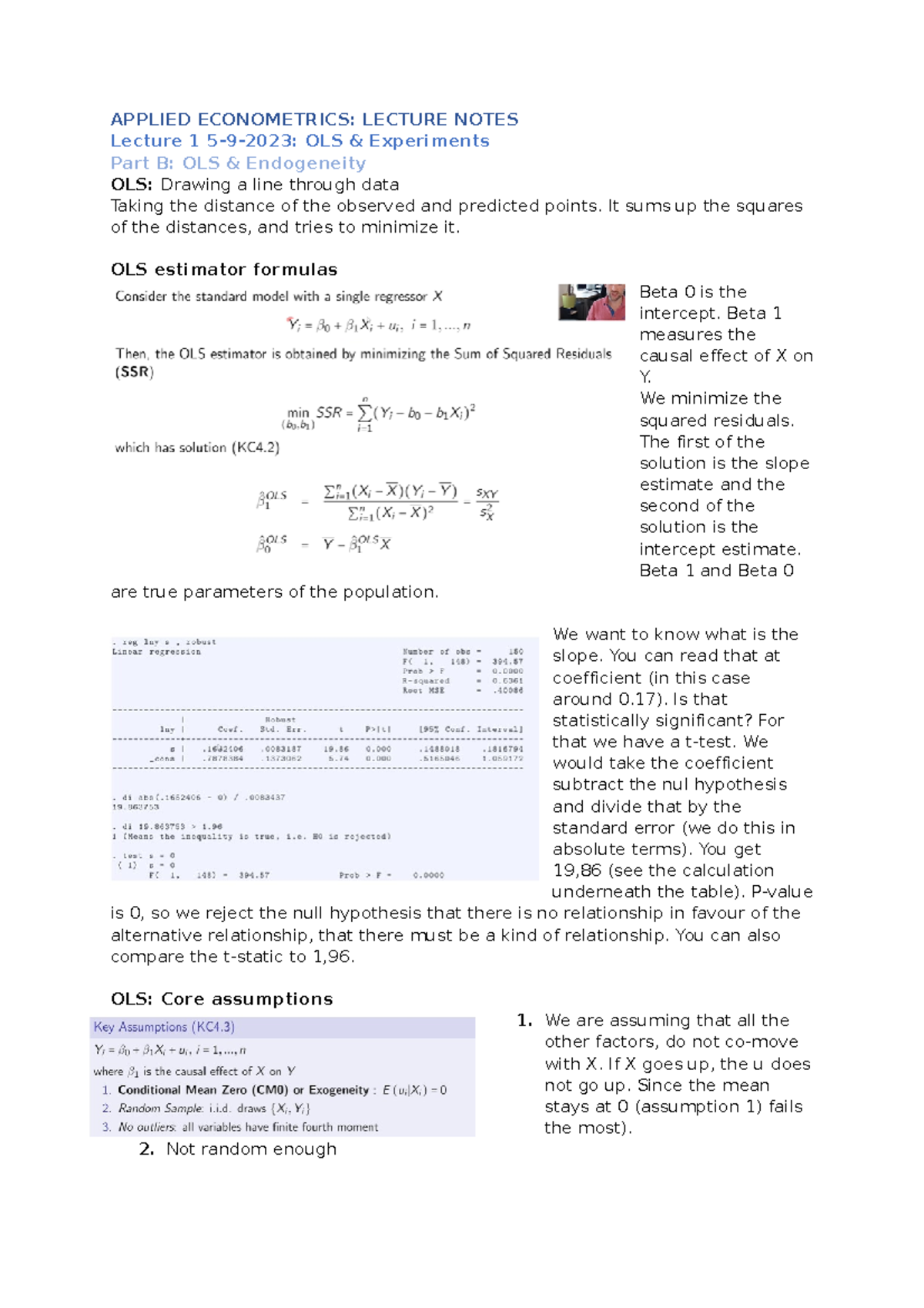 Applied Econometrics Lecture Notes: Weeks 1-3 Overview - Studeersnel