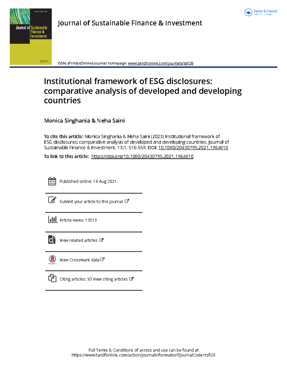 Institutional framework of ESG disclosures comparative analysis of ...