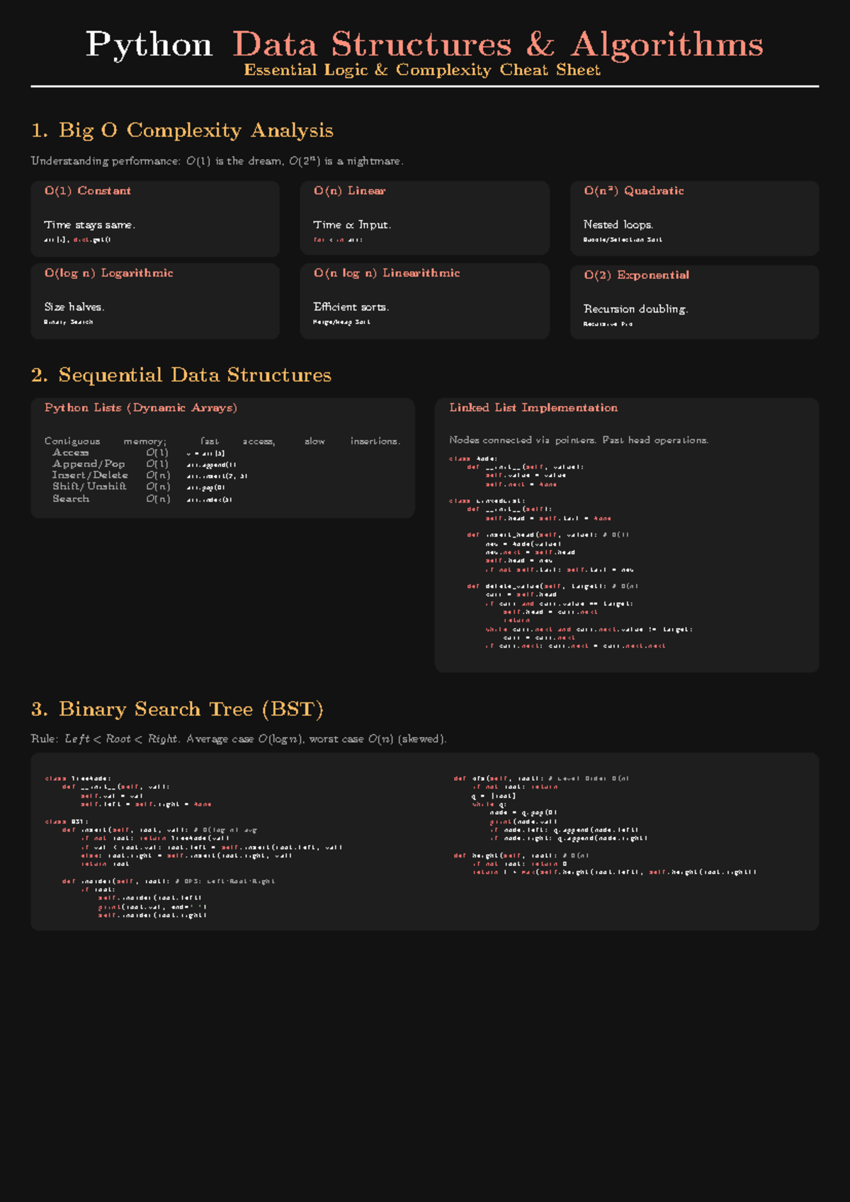 Python Data Structures & Algorithms Cheat Sheet: Big O Analysis - Studocu