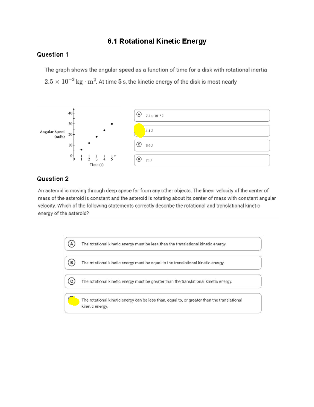 AP Physics Unit 6 Practice Problems - PHYS A123 - 6 Rotational Kinetic ...