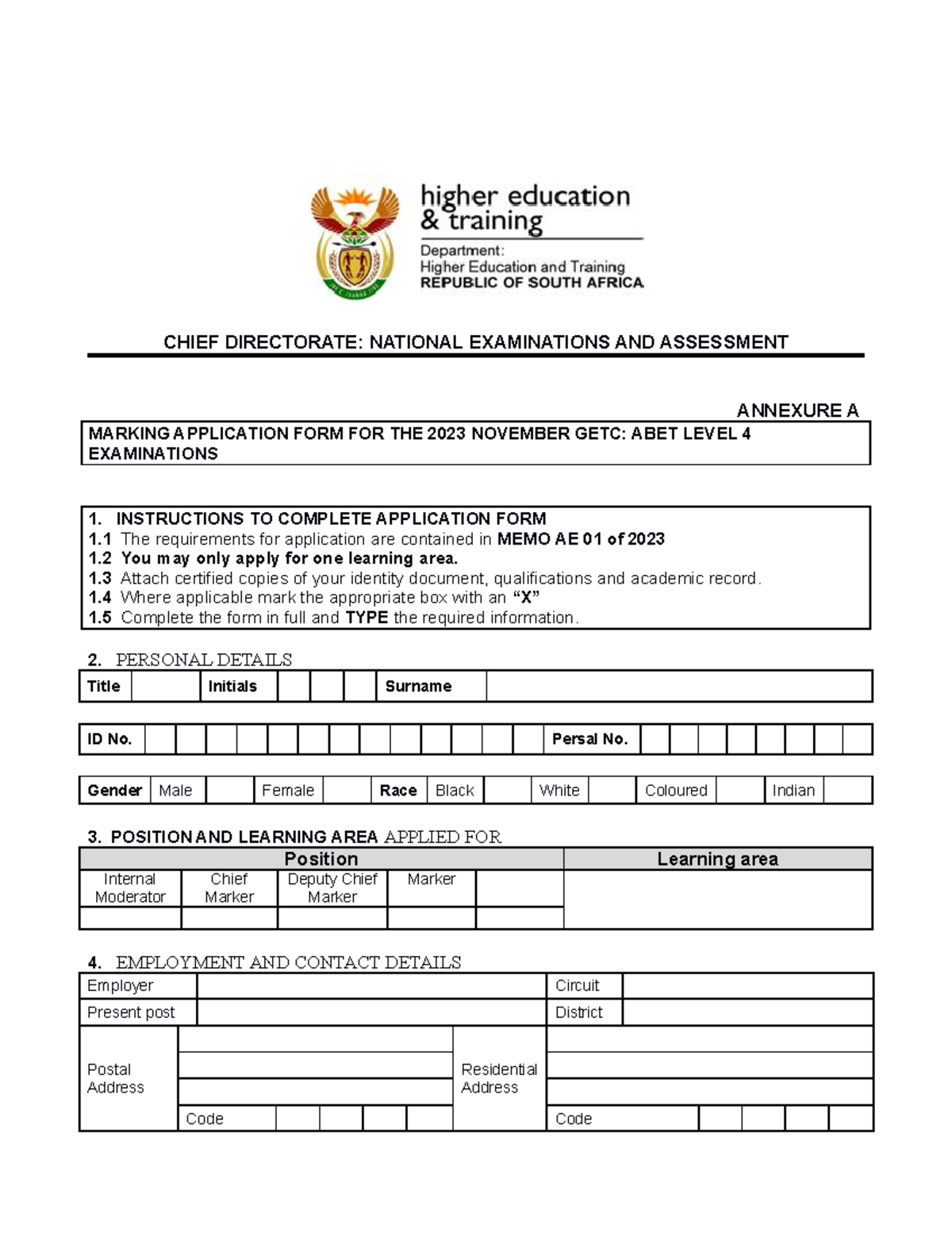 AET Level 4 November 2023 Application Form & Instructions - Studocu