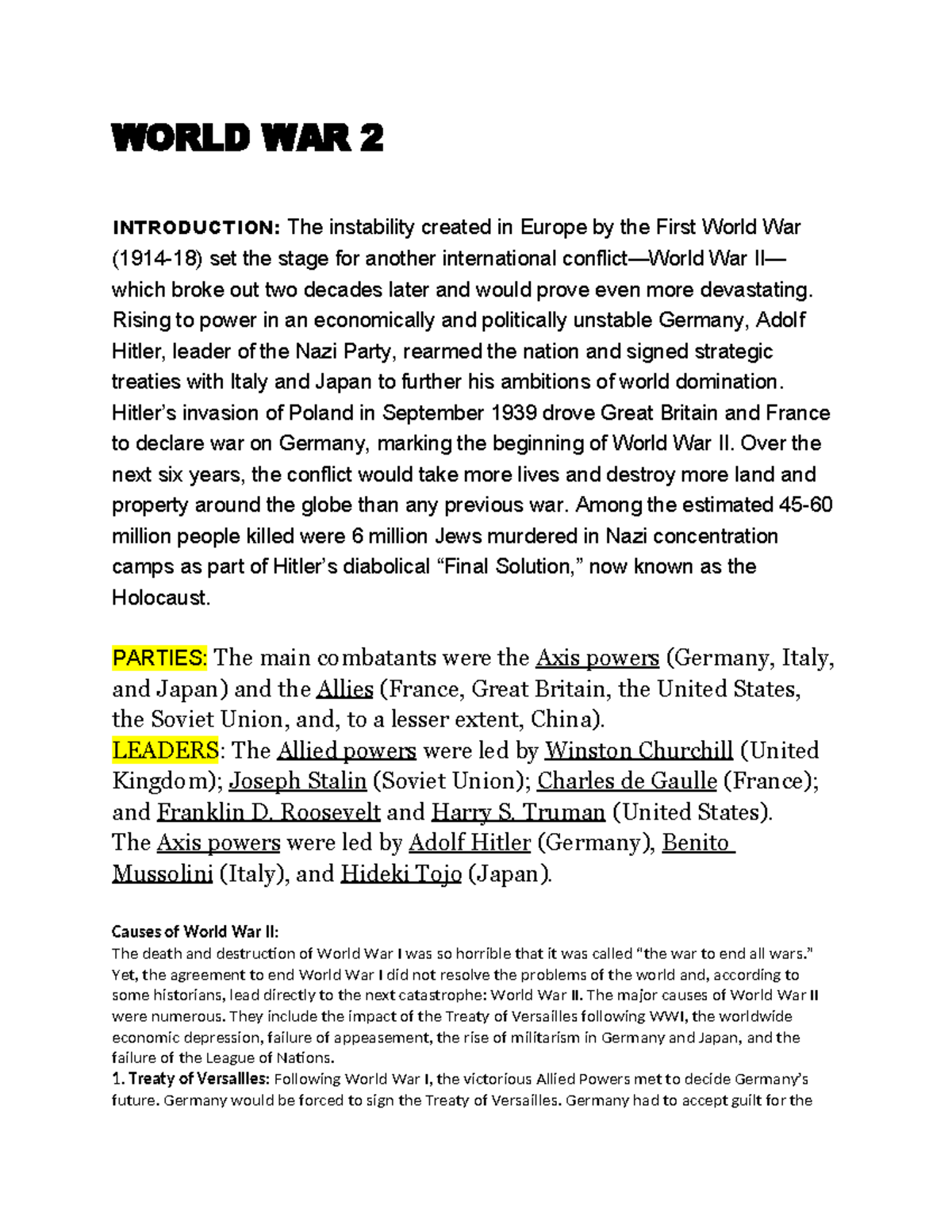 World WAR 2 - ww2 - WORLD WAR 2 INTRODUCTION: The instability created ...