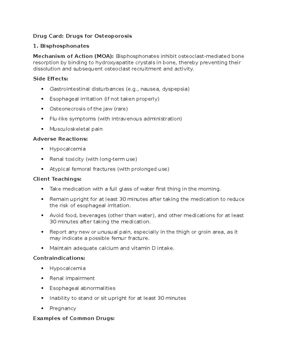 Osteoporosis Drug Card: Mechanisms, Side Effects & Client Teachings ...