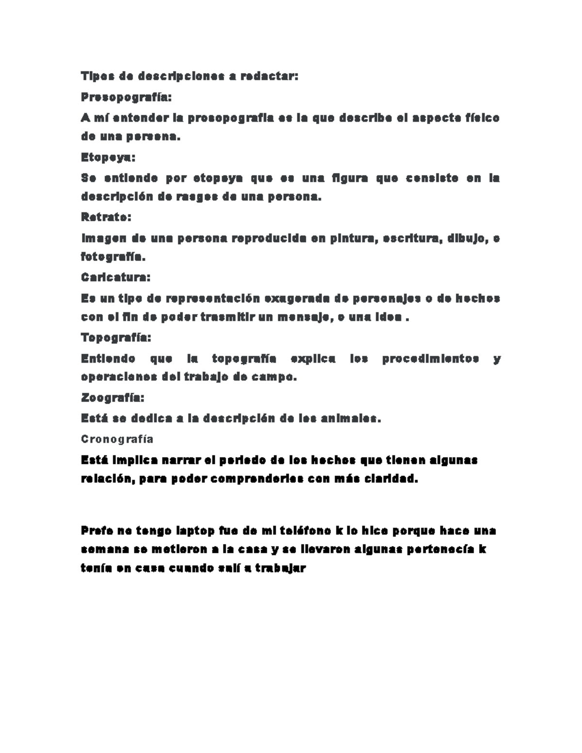 Tipos de Descripciones: Prosopografía, Etopeya, Retrato y Más - Studocu